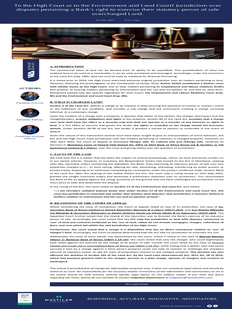 78th Legal Update To The High Court or To The Environment and Land ...
