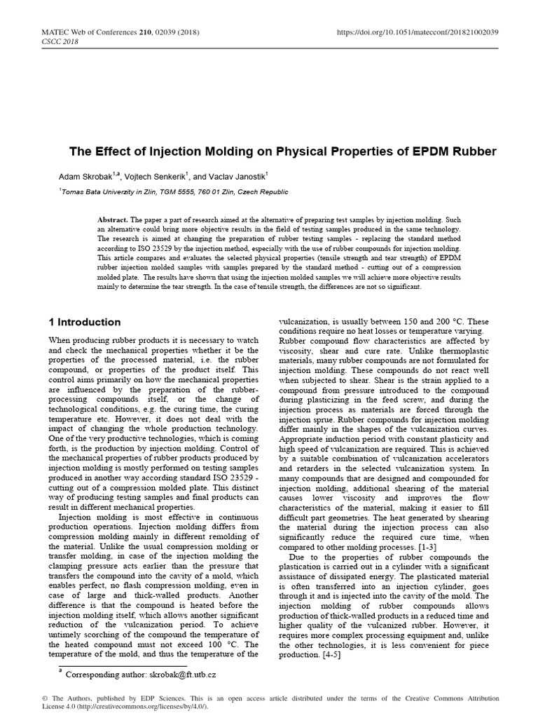 The Efect of Injection Molding On Physical Properties of EPDM Rubber ...