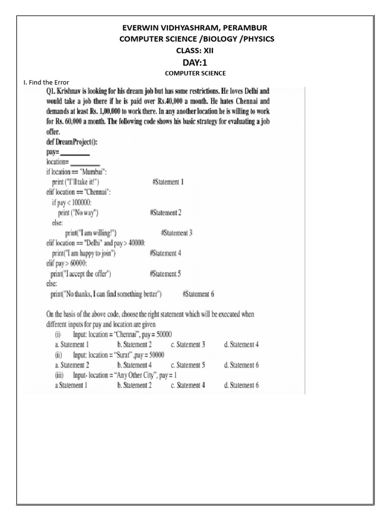 STD Xii Day 1 Phy, Com, Bio Worksheet | PDF | Capacitance | Capacitor
