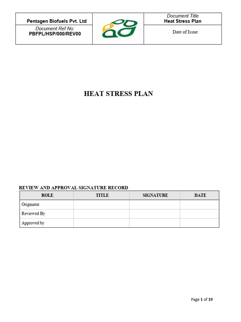 PEPL-HSE-02 - 07 - Heat-Stress Plan | PDF | Hyperthermia | Water