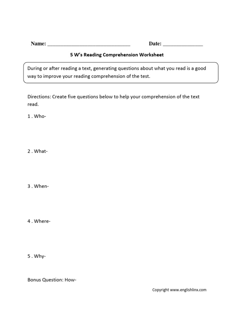 Five Ws Reading Comprehension | PDF