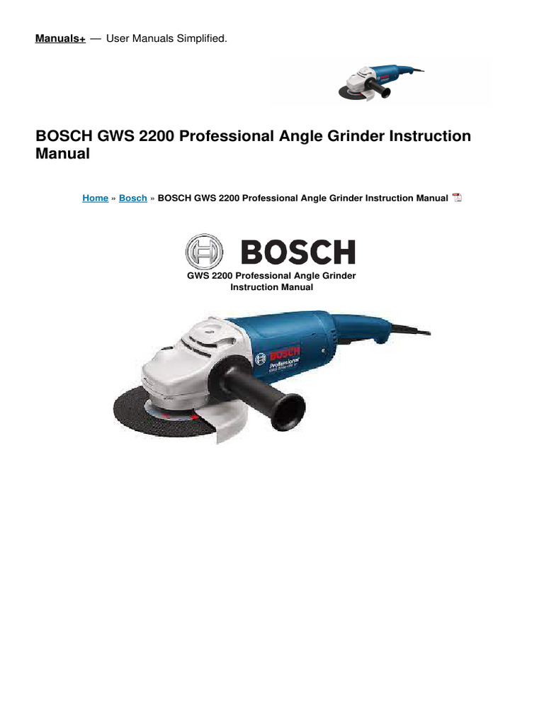 Bosch GWS 2200 Angle Grinder Manual | PDF | Grinding (Abrasive Cutting ...