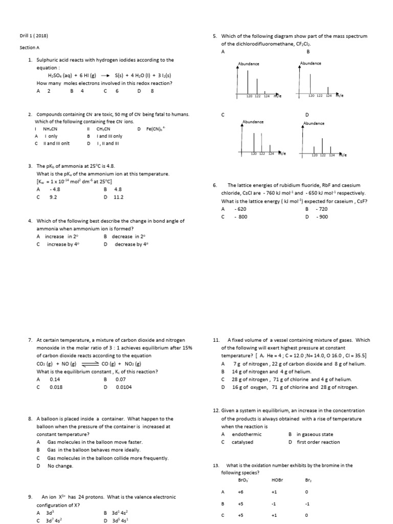 Drill 1 DSFDSFDF | PDF | Gases | Chemical Reactions