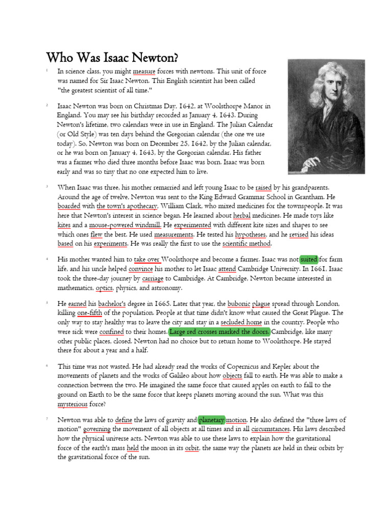 Sir Isaac Newton-Reading Sheet | Download Free PDF | Force | Isaac Newton