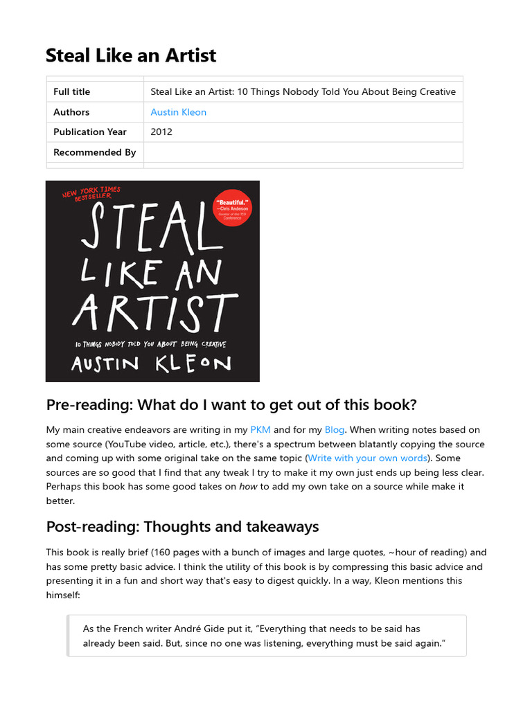 Steal Like An Artist | Download Free PDF | Books