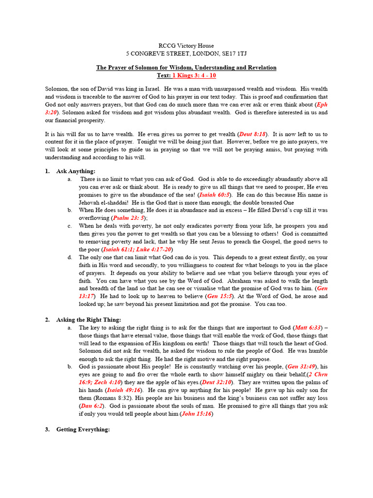 Solomon's Prayer for Wisdom Explained | PDF | Jesus | Jesus In Islam