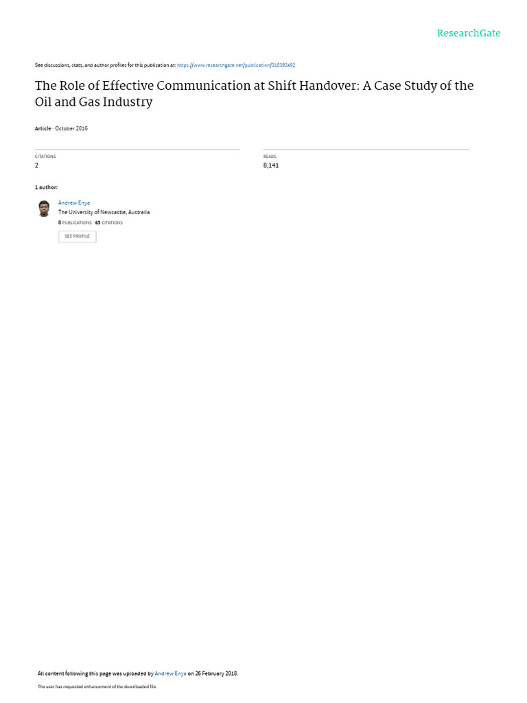 The Role of Effective Communication at Shift Handover: A Case Study of ...