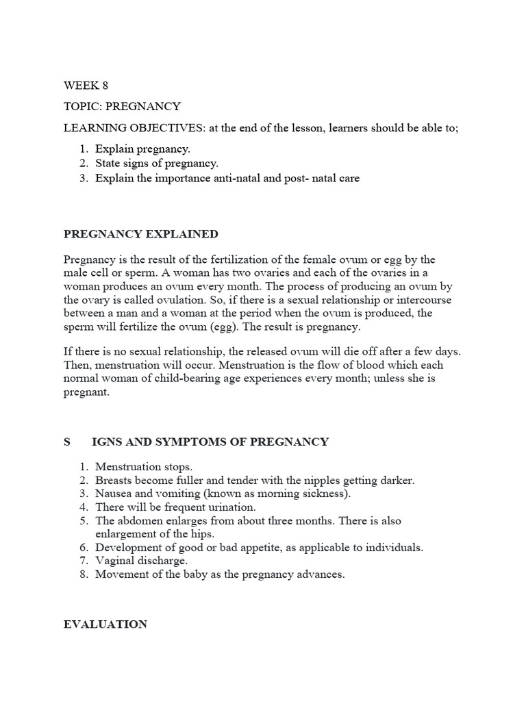 Lesson Note On Pregnancy | PDF | Pregnancy | Marriage