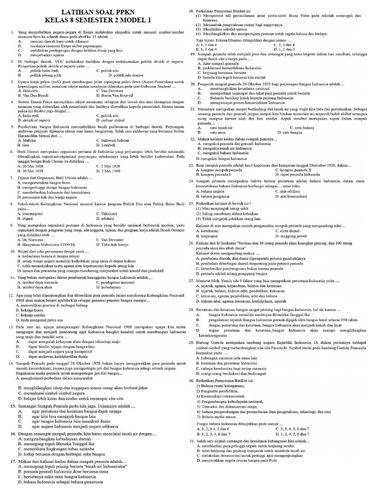 Latihan Soal PPKN Kelas 8 Semester 2 Model 1 | PDF