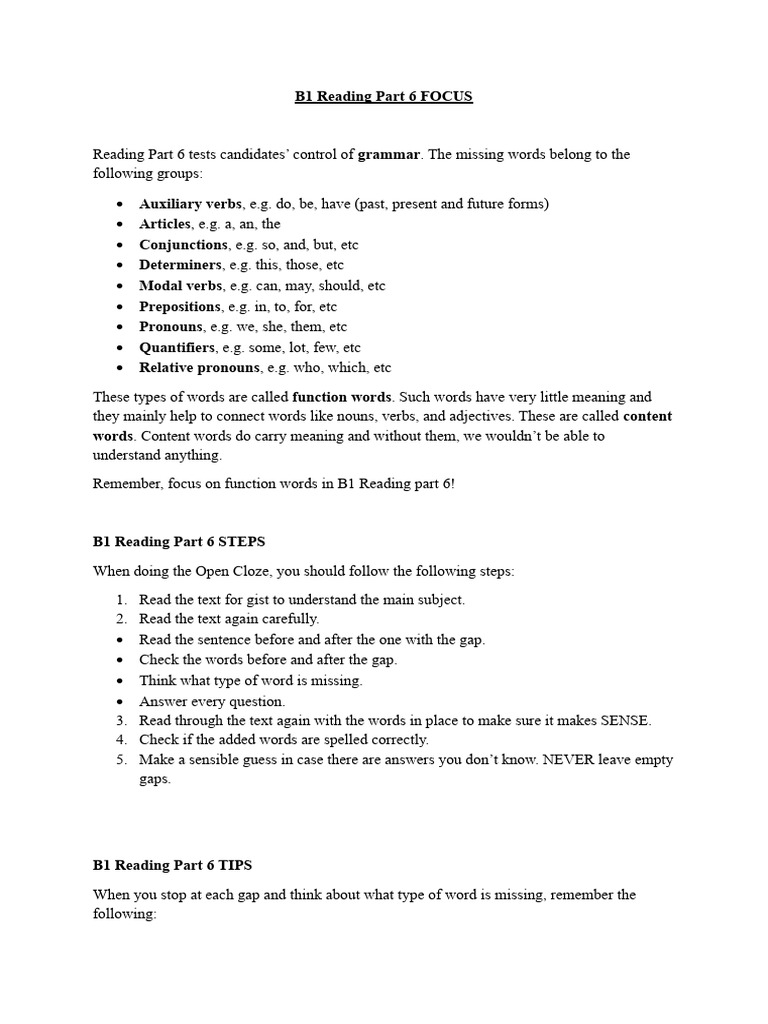 B1 Reading Part 6 FOCUS | PDF | Language Arts & Discipline | Self-Improvement