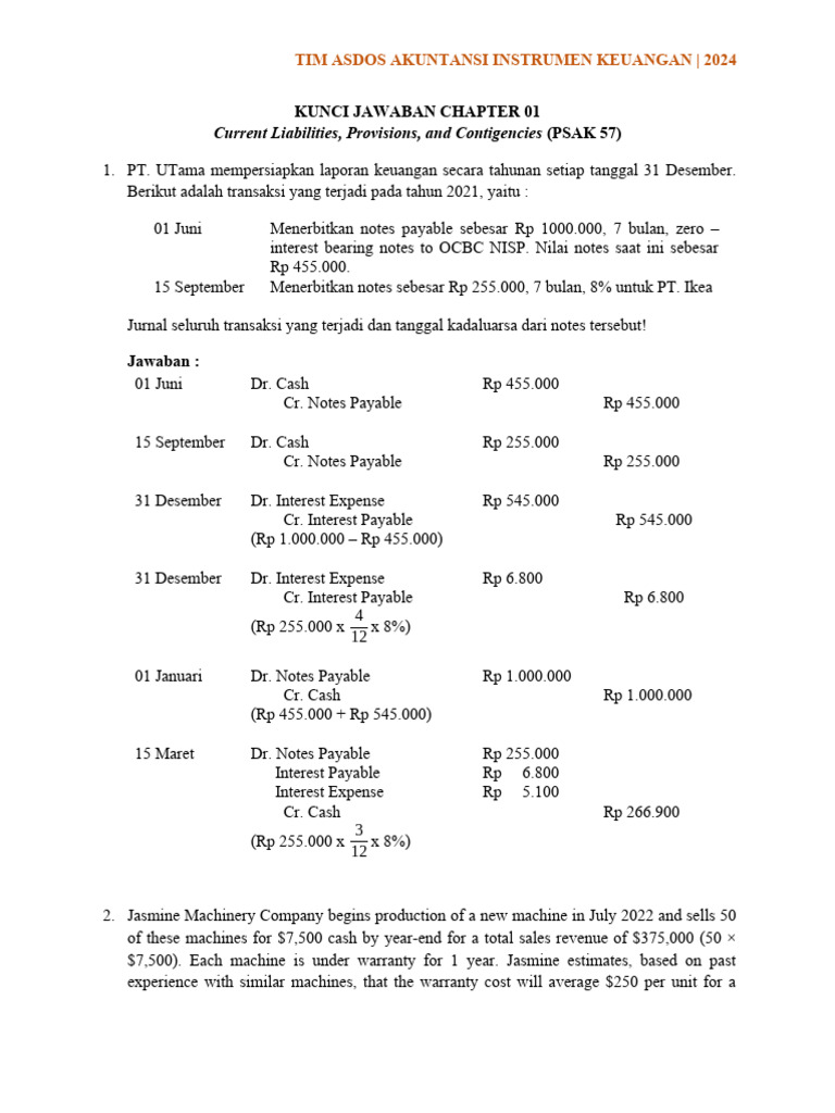 Kunci Jawaban Latihan Soal Chapter 01 Current Liabilities Provisions