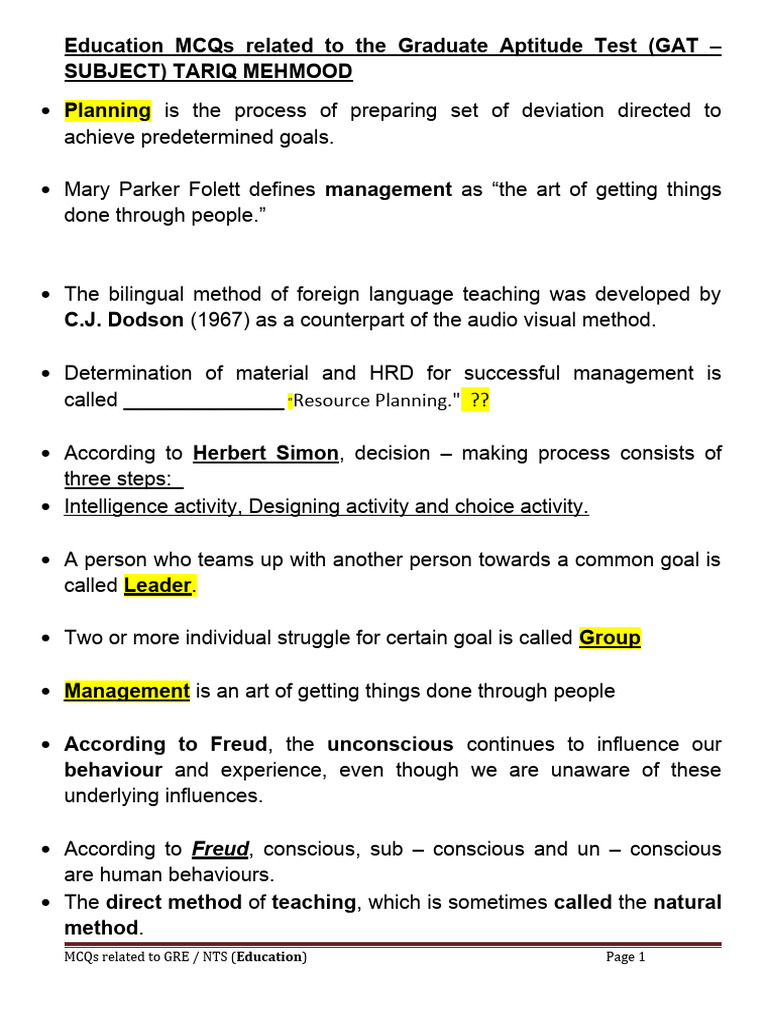 Gat Subject Edu Tariq | PDF | Educational Assessment | Psychology
