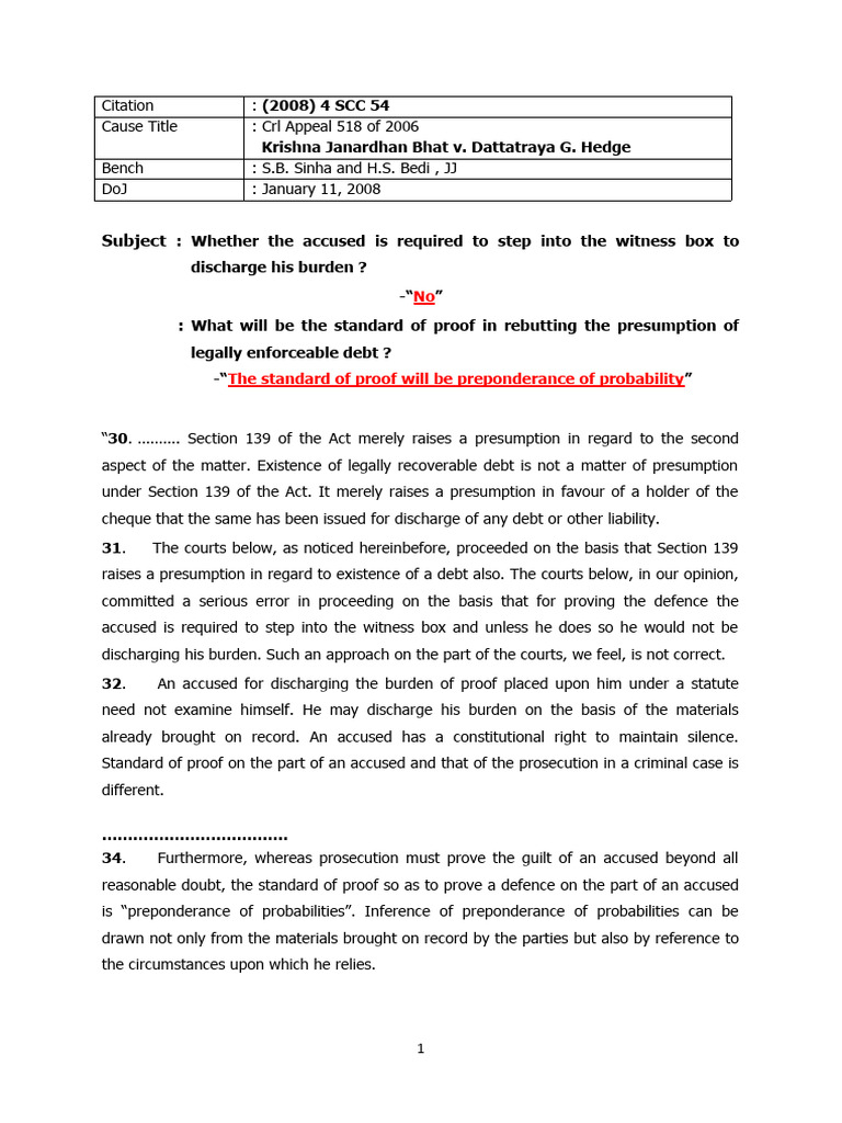 Si1627005048n I Act - Standard of Proof in Rebutting Presumption | PDF ...