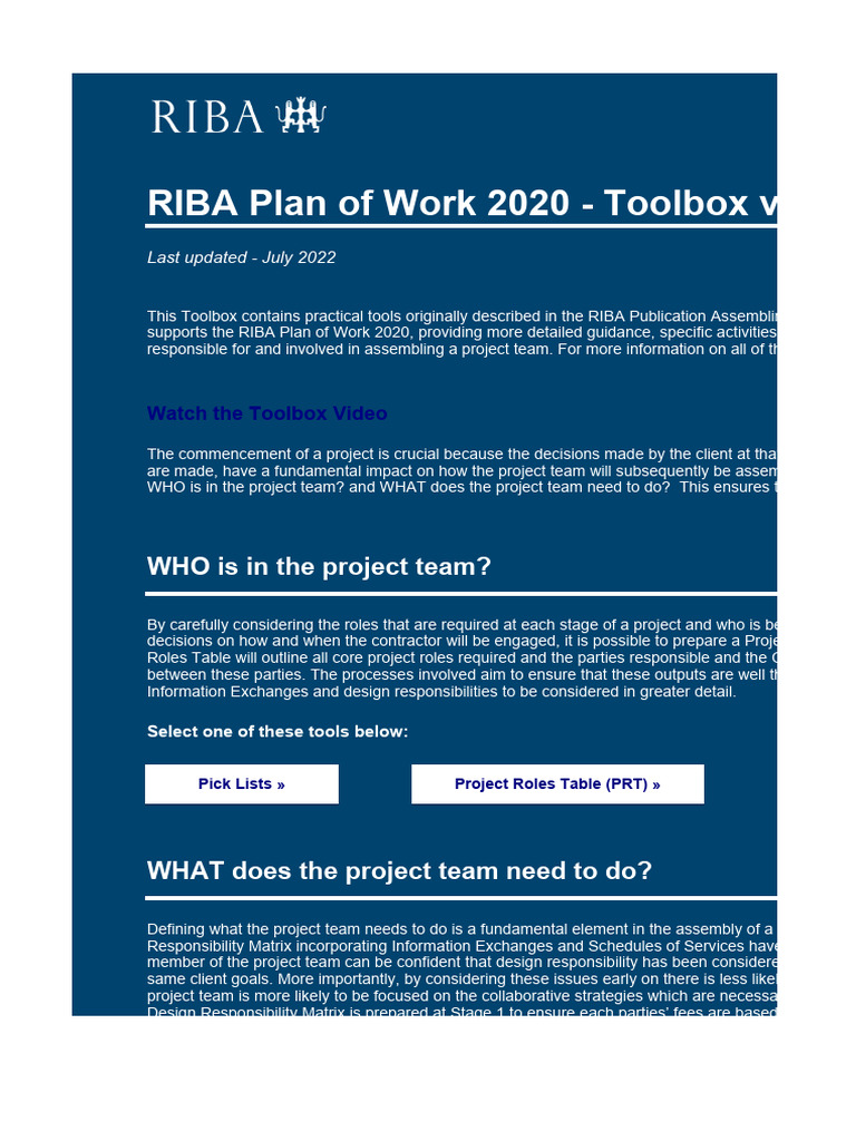 RIBA 2020 Project Team Toolbox Guide | PDF | Roof | Wall