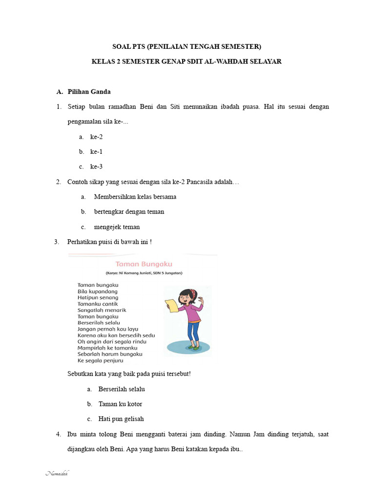 Contoh Soal PTS Kelas 2 Semester 2 Sekol | PDF