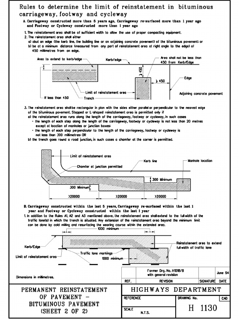 Permanent Reinstatement of Pavement - Bituminous Pavement (Sheet 2 of 2) | Download Free PDF ...