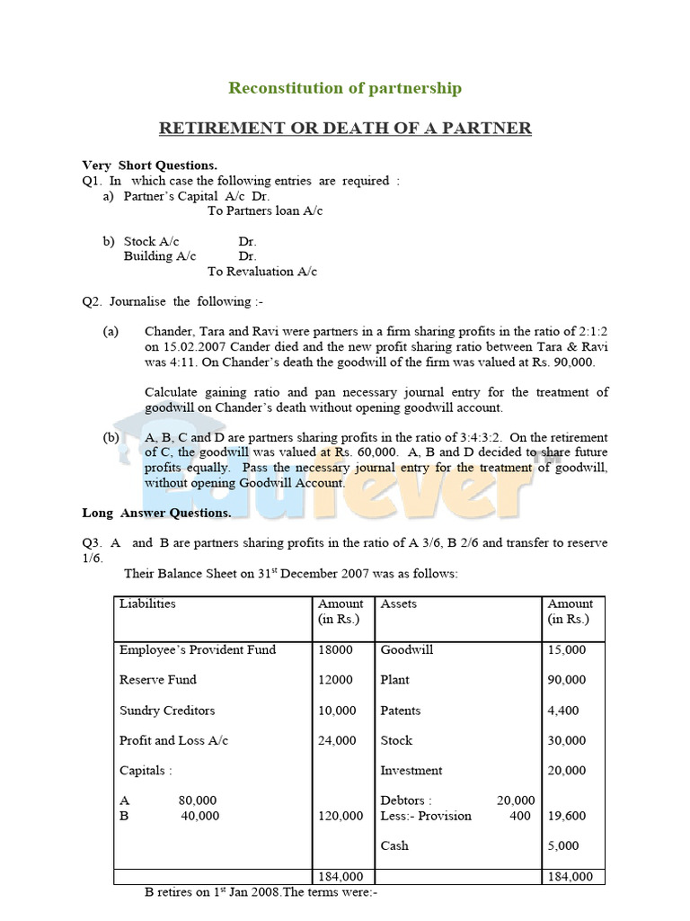 Accountancy Worksheets 4 | PDF | Goodwill (Accounting) | Balance Sheet