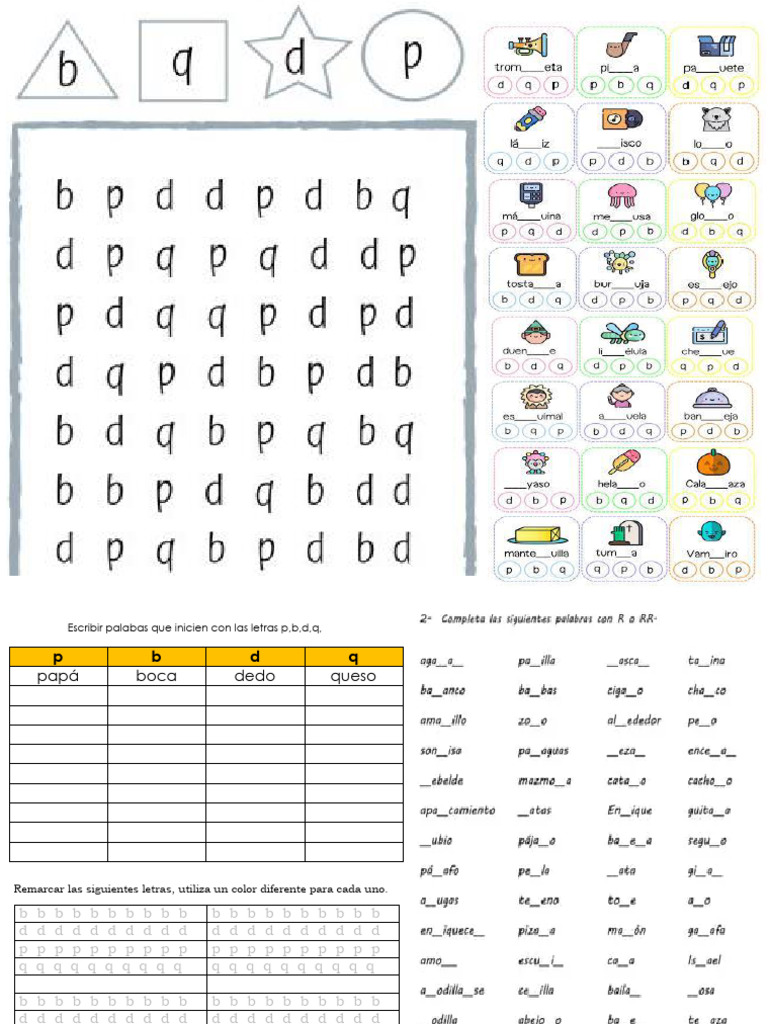 Ejercicios de lectoescritura: b, d, p, q | PDF