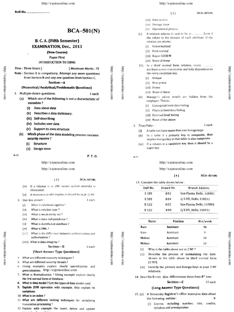 Bca 5 Sem Introduction To Dbms Bca 501n Dec 2013 | PDF Bca 5 Sem Introduction To Dbms Bca 501n Dec 2013 | PDF