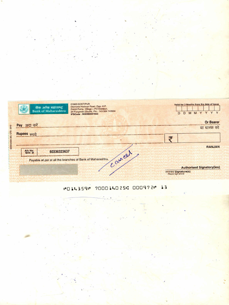 Cancel Cheque Ranjan | PDF