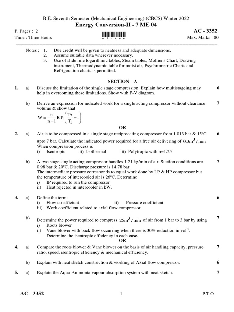 Ac3352 Subject Energy Conversion Ii 7 Me 04 Year B E Seventh