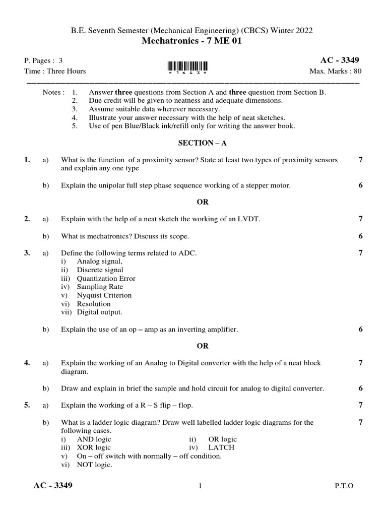AC3349 - Subject - Mechatronics - 7 ME 01 - Year - B.E. Seventh ...