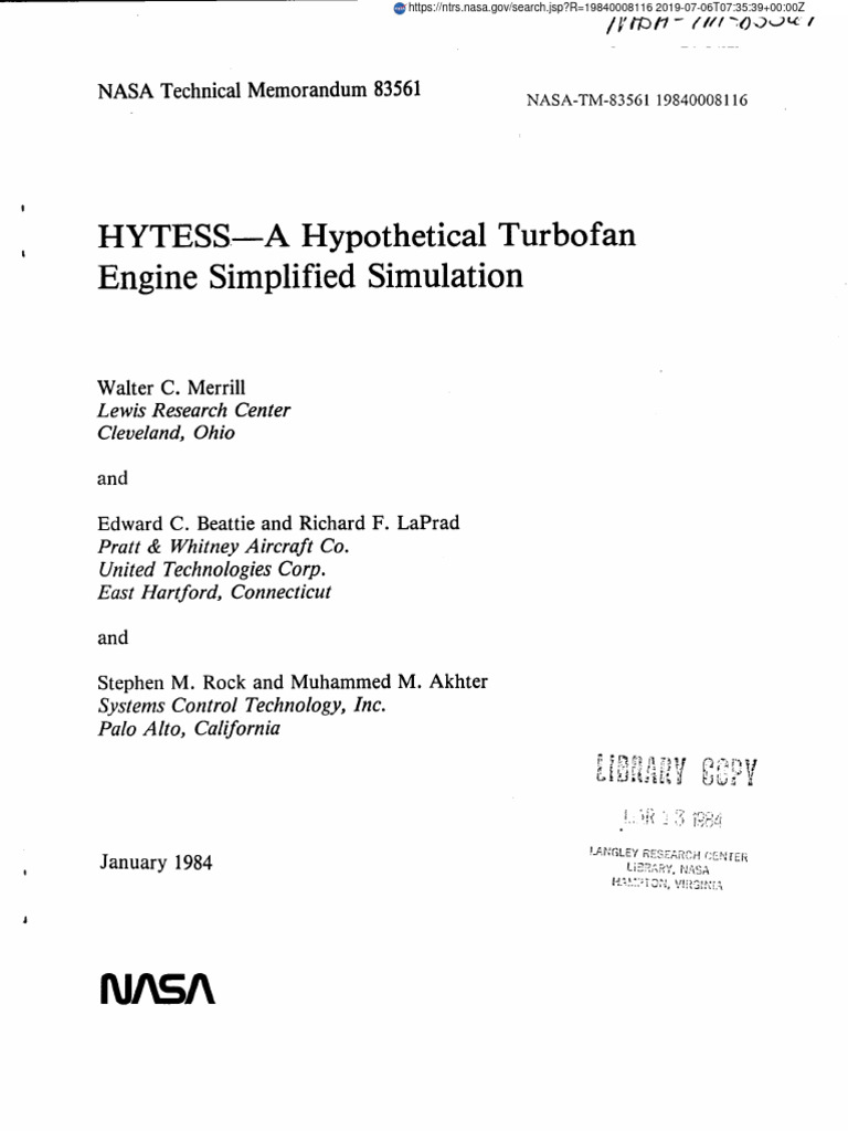 NASA-TM-83561 HYTESS - A Hypothetical Turbofan Engine Simplified ...