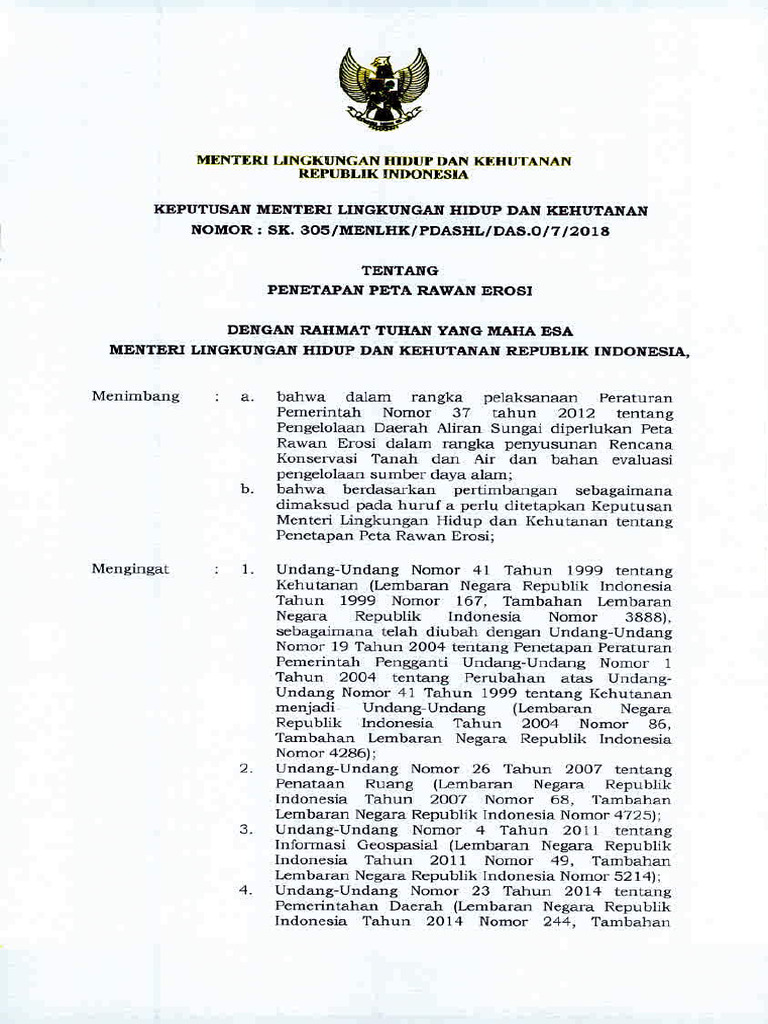 SK. 305 MENLHK Penetapan Peta Rawan Erosi | PDF