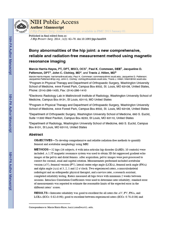 Bony Abnormalities of The Hip Joint - A New Comprehensive, Reliable and ... Bony Abnormalities of The Hip Joint - A New Comprehensive, Reliable and ...