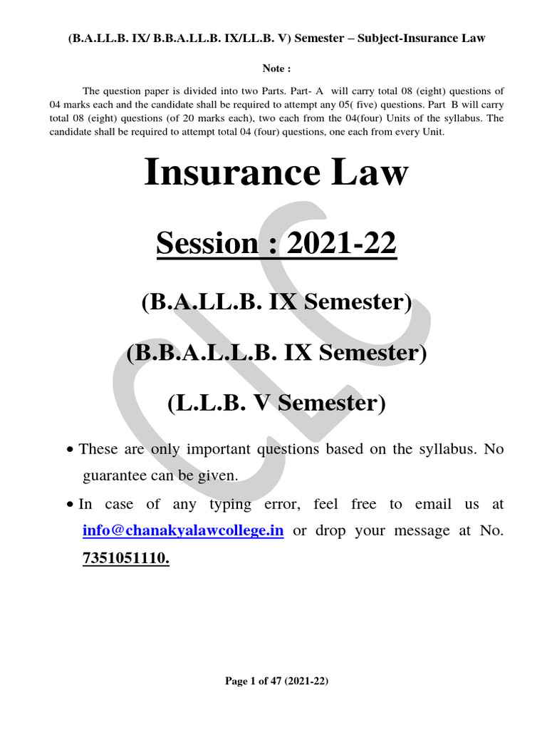 Insurance Law (English) 2021 | PDF | Insurance | Indemnity