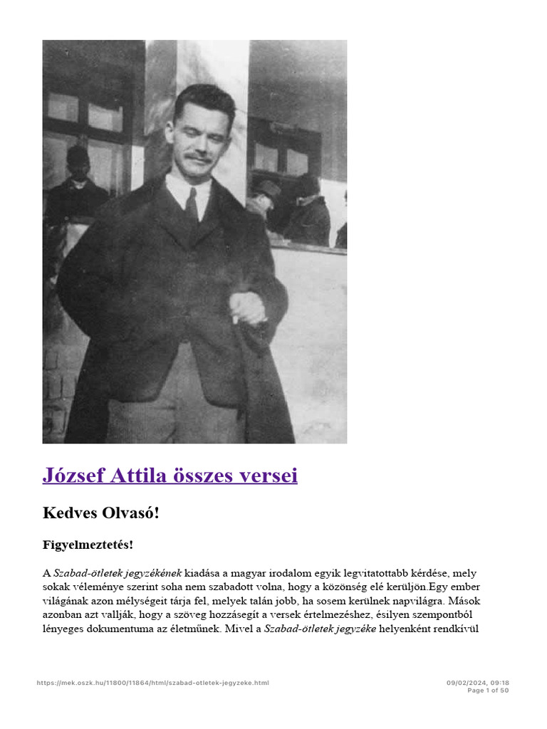 Szabad-Ötletek Jegyzéke - József Attila Összes Versei - MEK | PDF