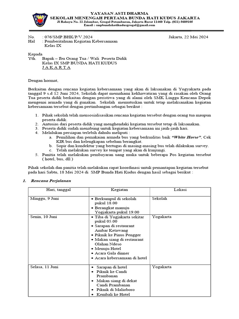 Kegiatan Kebersamaan Kelas IX SMP BHK | PDF