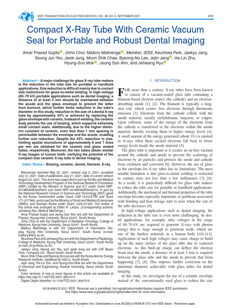 Compact X-Ray Tube With Ceramic Vacuum Seal for Portable and Robust ...