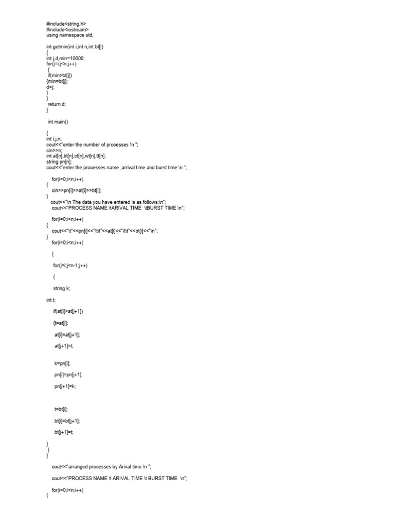 Non-Preemptive SJF Scheduling Code | PDF | Computers