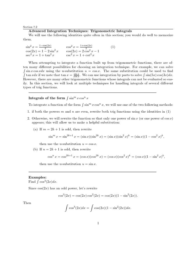Cours Sur Les Intergrations English | PDF | Trigonometric Functions | Integral