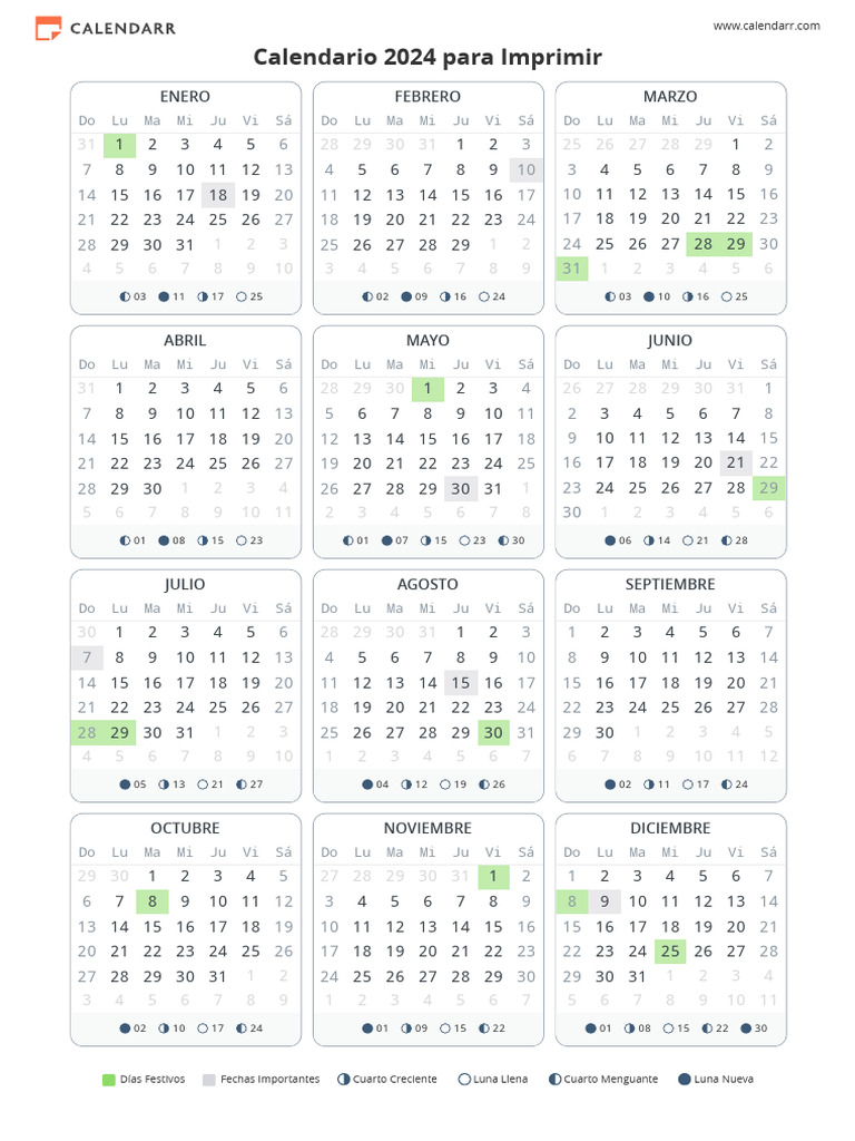 Calendario 2024 para Imprimir | PDF | Observancias | Fiestas cristianas ...