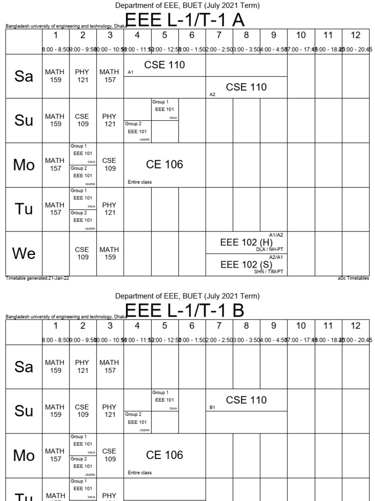 BUET EEE Timetable Overview | PDF