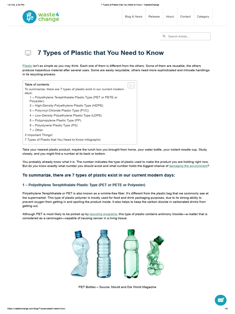 7 Types of Plastic that You Need to Know - Waste4Change | Download Free PDF | Plastic ...