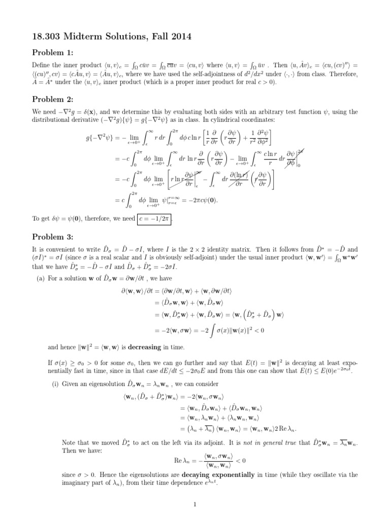 18.303 Midterm Solutions Fall 2014 | PDF | Mathematical Concepts | Mathematical Analysis