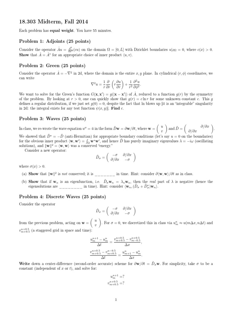 MIT18 303F14 Midterm | PDF | Eigenvalues And Eigenvectors | Functions And Mappings