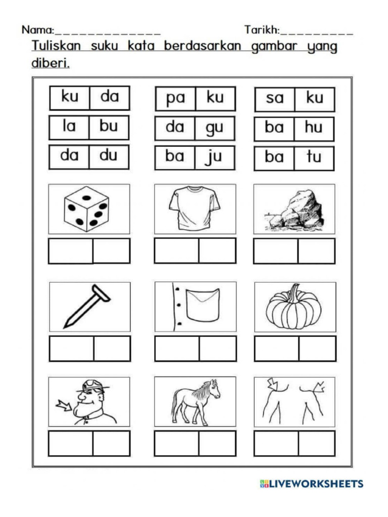 Latihan Suku Kata BM Tahun 1 | PDF