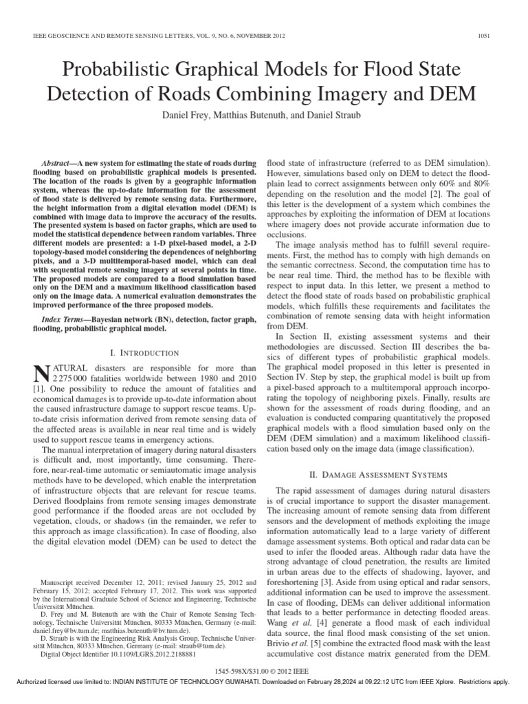 Probabilistic Graphical Models For Flood State Detection of Roads Combining Imagery and DEM ...