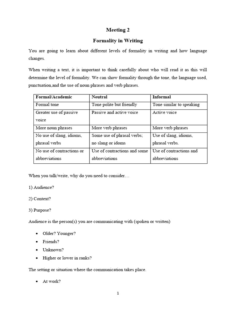 Understanding Writing Formality | PDF | Verb | Idiom