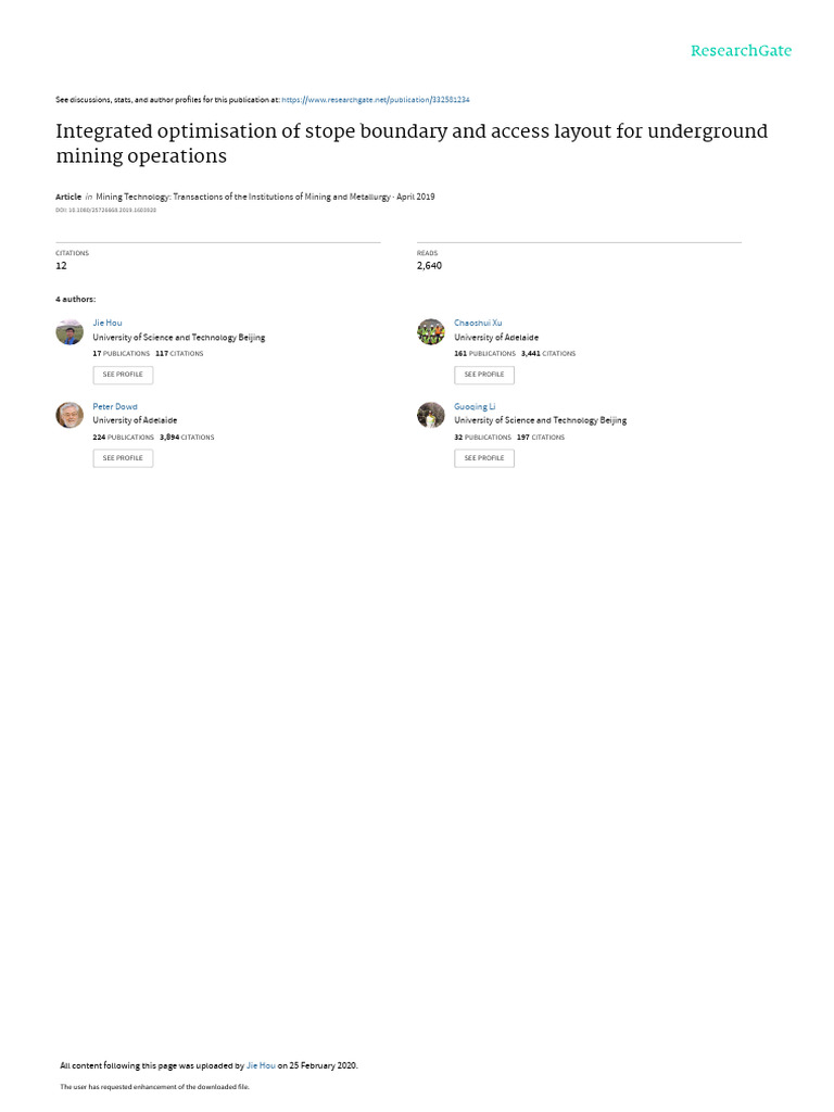 Integrated Optimisation of Stope Boundary and Access Layout For Underground Mining Operations ...