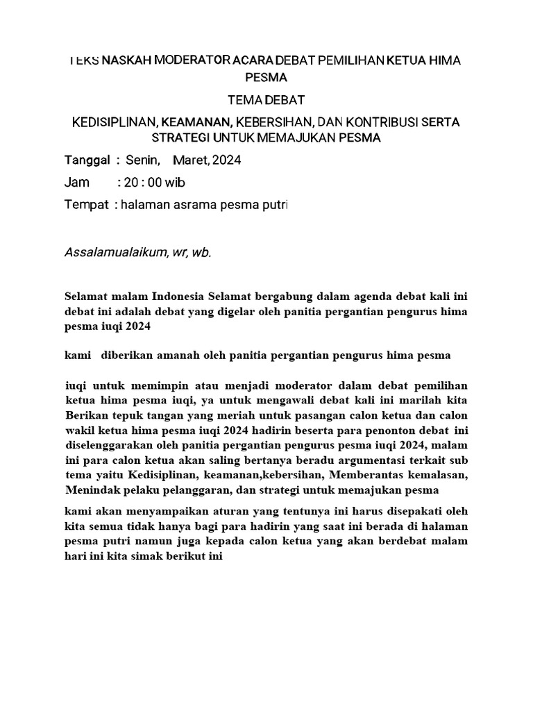 Hasil Revisi TEKS NASKAH MODERATOR | PDF | Karier & Perkembangan