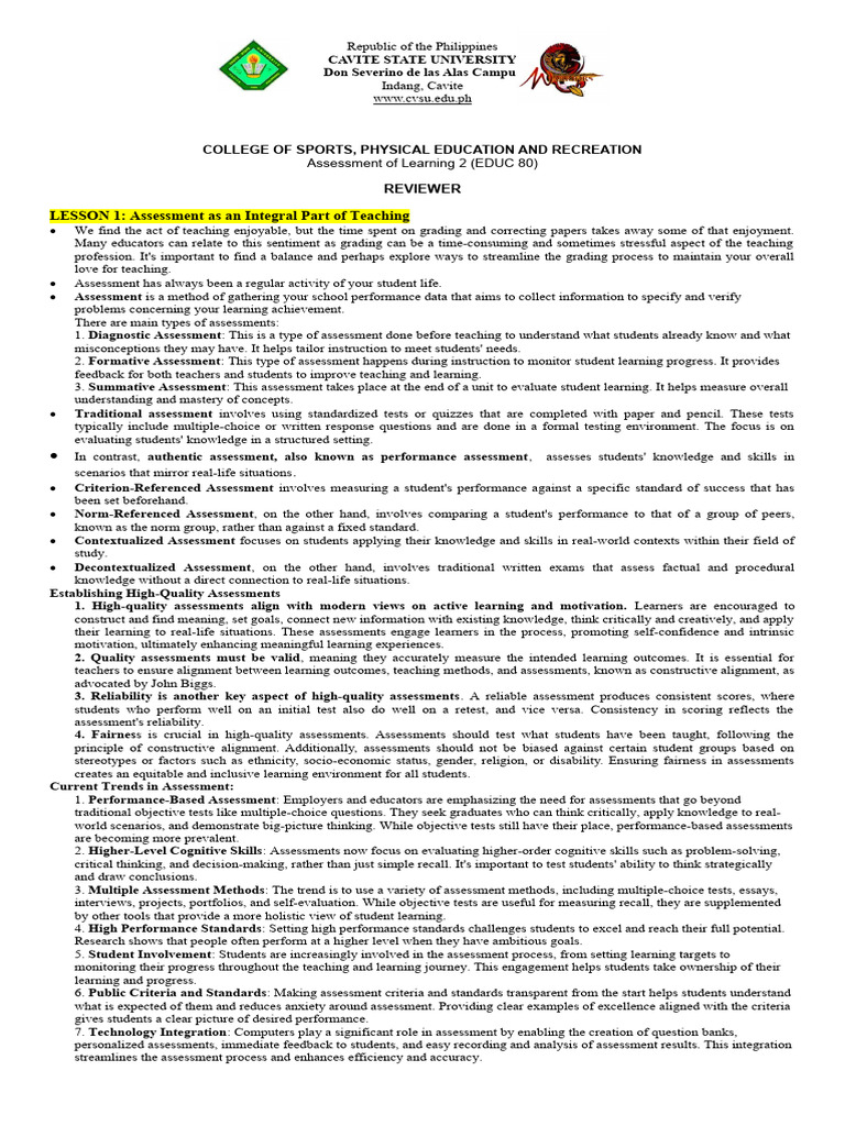 Educ 80 Midterm Reviewer | PDF | Educational Assessment | Learning