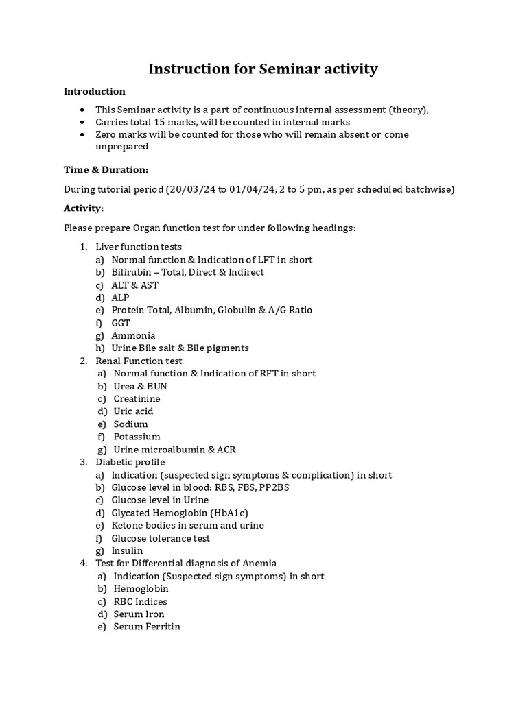 Seminar Activity - Intrepretation of Lab Tests | PDF | Clinical ...