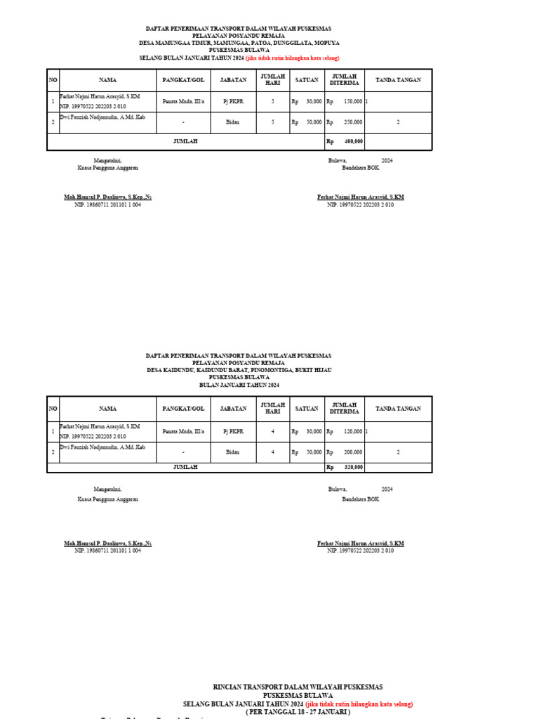 Daftar Penerimaan Dan Lain Lain | PDF