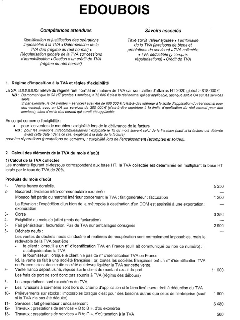 Fisca 2 Tva Corrige Edoubois | PDF