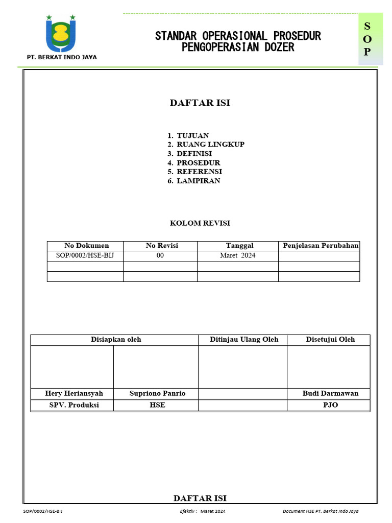 SOP-0002-BIJ-OPR - A0 - Pengoperasioan Dozer | PDF